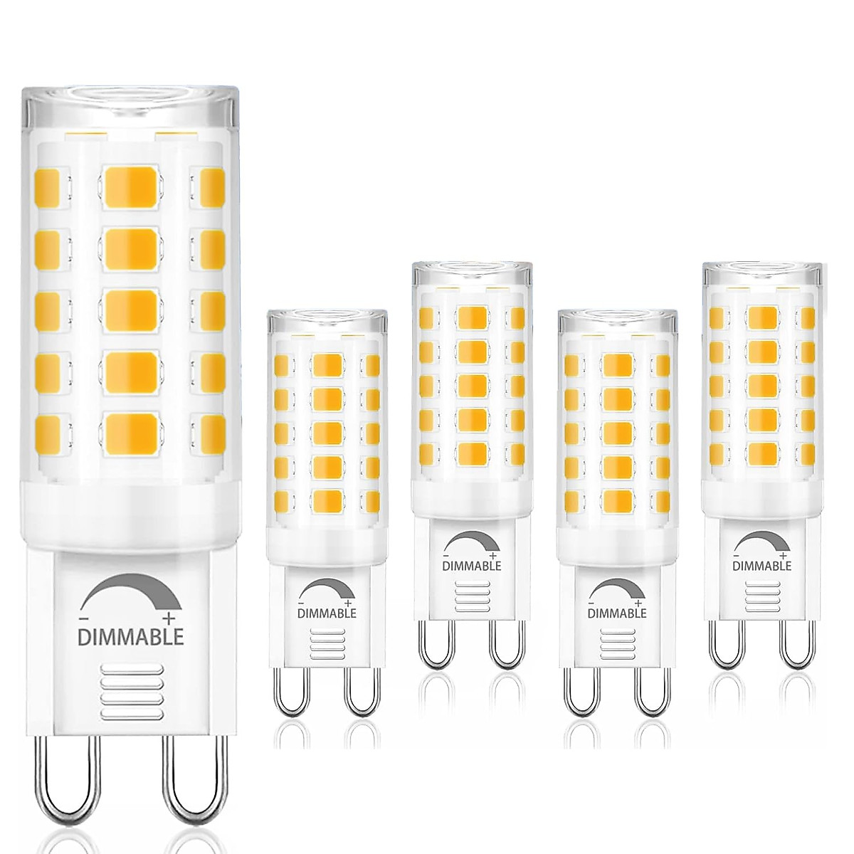 winshine Dimmable G9 LED Light Bulb 3000K Warm White, 4W G9 Base Chandelier Light Bulb Soft White, T4 40Watt Halogen Replacement G9 Bi Pin Base, CRI85 120V 360° Beam Angle 5 Pack