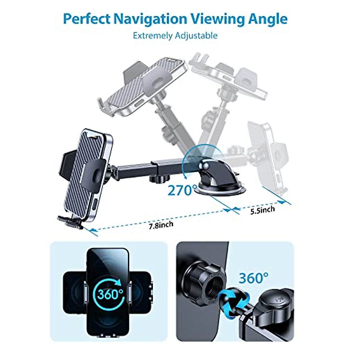 VICSEED Car Phone Holder Mount, [Non-Shaking & No More Falling Phones] Cell Phone Holder Car Mount Hands-Free Universal Cell Phone Mount for Car Dashboard/Windshield/Air Vent Fit for All Mobile Phones