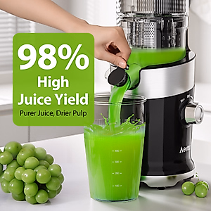Cold Press Juicer, Aeitto Juicer Machines with 4.9" Wide Mouth, Slow Juicer for Whole Fruits & Vegetables, Easy to Clean, Juice Extractor Self Feeding, Easy to Assemble