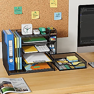 VIVSOL Black 5-Tier Desk Organizer with Pen Holder, Mesh File Folder Holders, Sliding Drawers for Office, School, Home