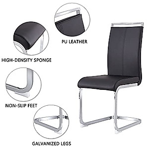 nikxun Modern Dining Chairs Set of 4 pcs Armless Side Chairs with Sturdy Metal Legs，PU Leather Padded Seat High Back for Living Kitchen Dining Room Office Waiting Room,Leisure,Wedding (Black+PU)