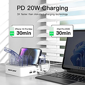 MSTJRY Fast Charging Station - USB C and USB A, 90W 5-Port PD Charger Station for Multiple Devices Apple Designed for iPad, iPhone 14 13 12 Series Galaxy Note 20 S21 S22 Tablet, Holder for Apple Watch