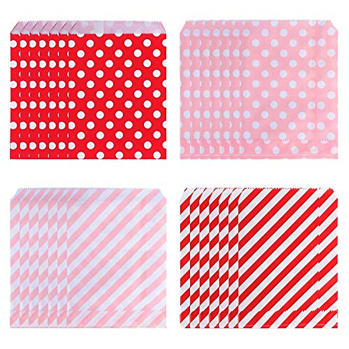 Kolewo4ever 100 pieces Valentines Treat Bags Buffet Paper Bags Party Favor Goody Bags Gift Bags Red Pink Striped Dot Candy Bags for Valentines Wedding parties