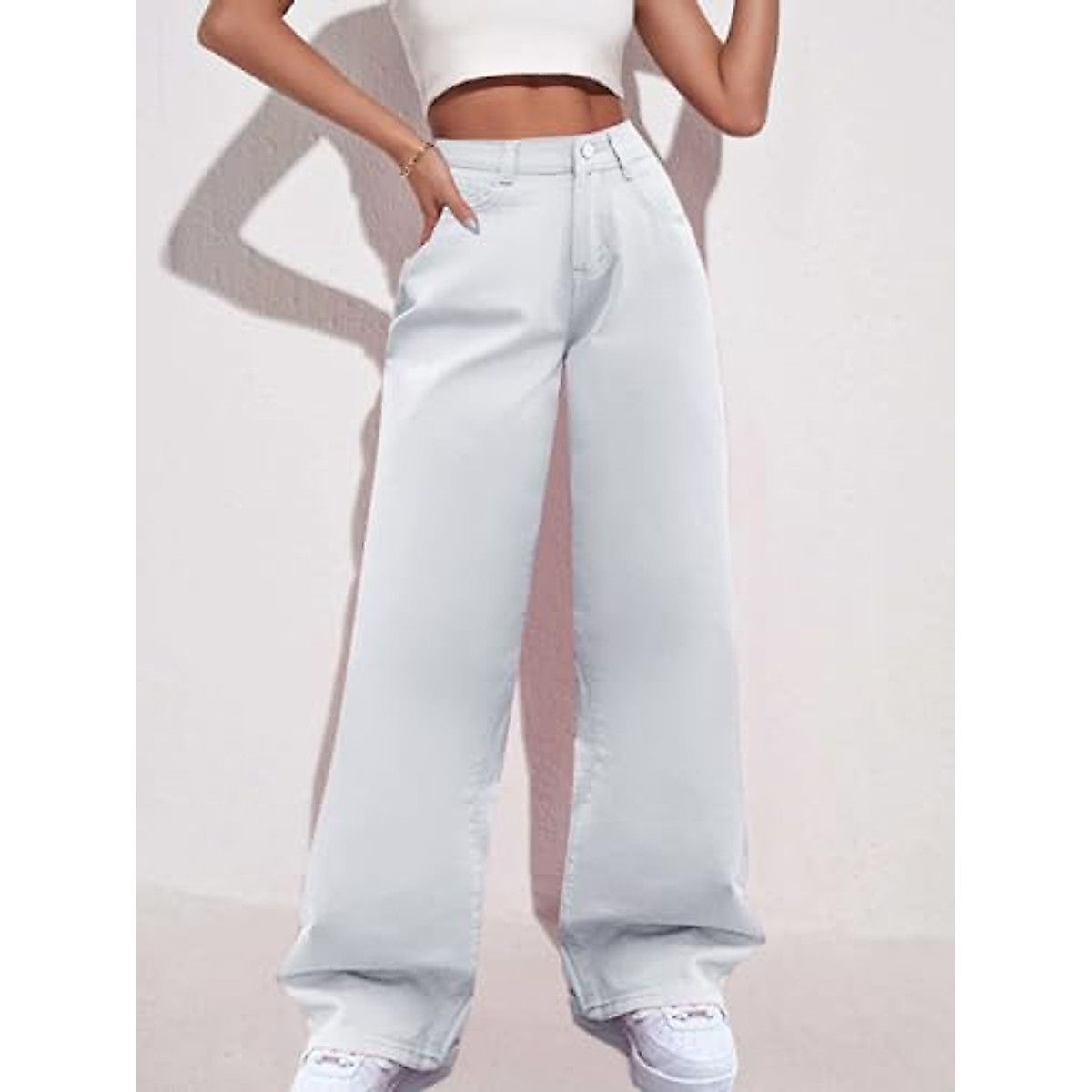 Vidifid Women High Waisted Boyfriend Jeans Straight Leg White Y2K Casual Denim Pants Bootcut Jeans L