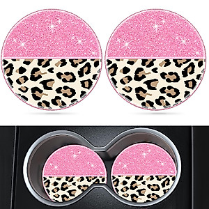 Jupswan Car Cup Holder Coaster 2 Pack Cute Leopard Print Acrylic New Automotive CupHolder Accessories Interior Decor Decorations for Women