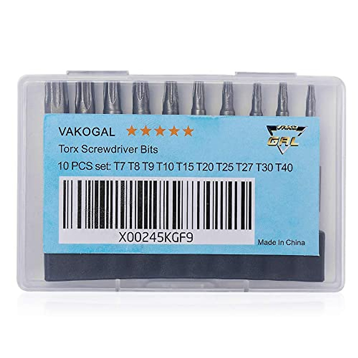 10PCS Torx Head Screwdriver Bit Set, VAKOGAL S2 Steel Magnetic Security Tamper Proof Star 6 Point Screw Driver Kit Tools, 1/4 Inch, Hex Shank T7-T40