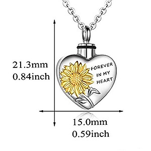 Jude Jewelers Stainless Steel Heart Shaped Sun Flower Ash Urn Keepsake Memorial Loved Ones Pendant Necklace (Silver Gold)