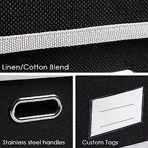PRANDOM Foldable Storage Bin with Lid [5-Pack] Linen Fabric Decorative Storage Box Organizer Container Basket Cube with Handles Divider for Closet Office Living Room Black(14.9x9.8x9.8)