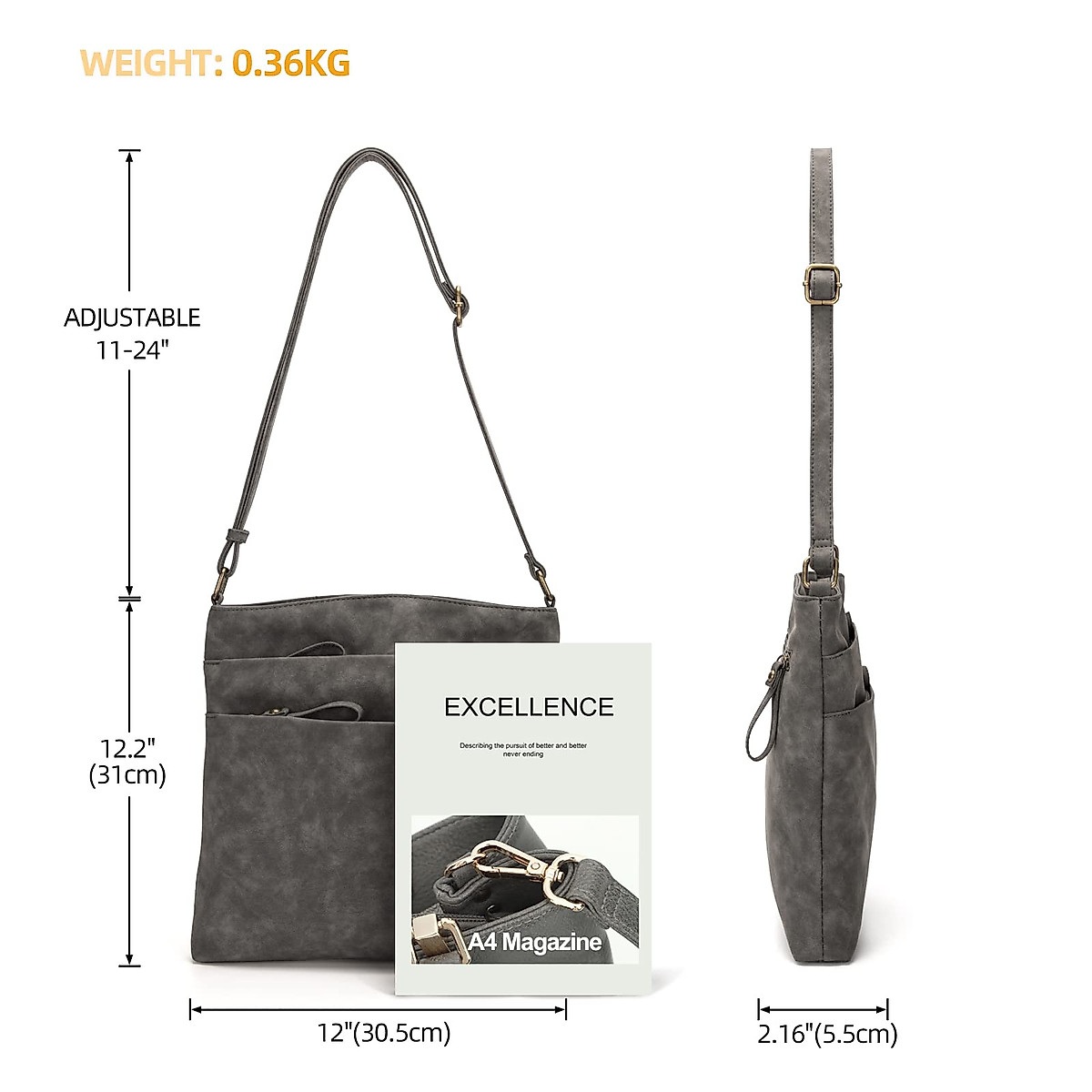 KouLi Buir Crossboby Bags for Women Soft PU Leather Purses Shoulder Handbags Tin Grey