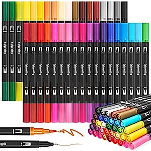 Eglyenlky Colored Markers for Adult Coloring, Coloring Pen, Dual Tip Brush Pens with Brush and Fine Tip for Adult Teen Kids Coloring Journaling Taking Bullet Lettering Drawing (36 Colors Set)