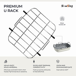 Slow Slog Roasting Pan, 17 Inch x 13 Inch Roaster with Removable Rack, Nonstick Roaster Pan for Roasting Turkey, Meat & Vegetables (Beige)