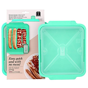 MMUGOOLER Microwave Easy Bacon Maker/Cooker with Lid, Safety, Quick and with No Mess, 11.3“ L x 9.0" W x 2.4" H- White