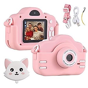 Andoer Mini Cartoon Kids Digital Camera 1080P Digital Video Camera for Kids Dual Lens 2.0Inch IPS Screen 4X Zoom Built-in Battery Cute Photo Frames Interesting Games with Strap Birthday
