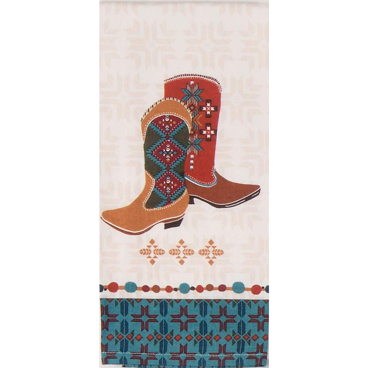 Kay Dee Southwest at Heart Jacquard Tea Towel & Boots Tea Towel, Set of 2 Southwestern Native Print Western Cowboy Kitchen Towels Dishtowel Set