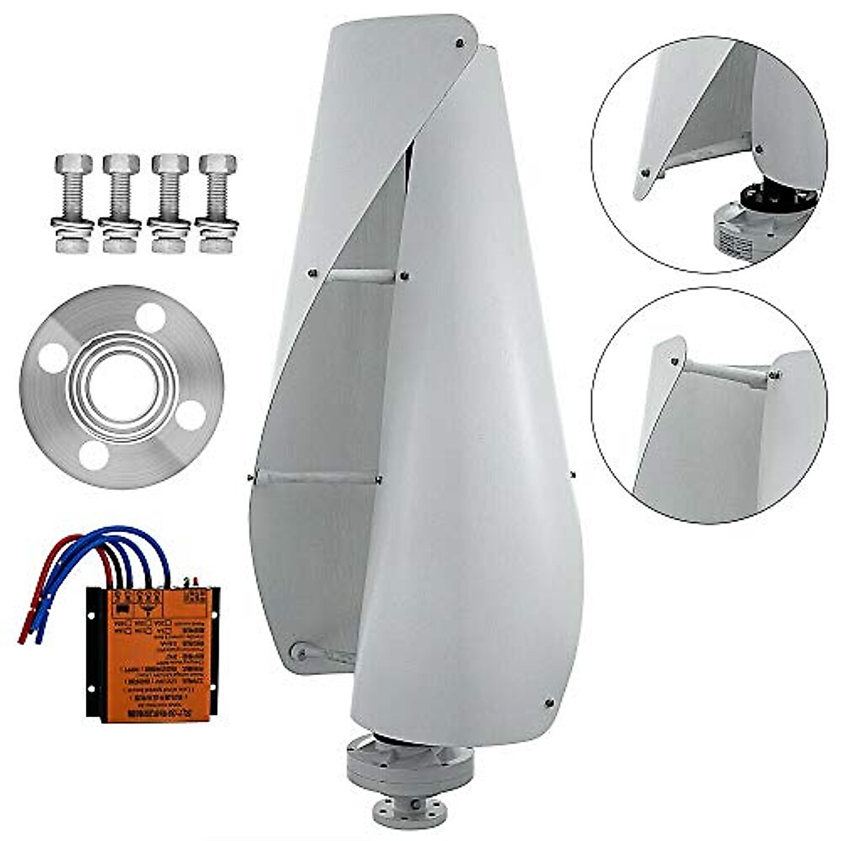 LOYALHEARTDY Wind Turbine Generator, 12V 400W Portable Vertical Helix Wind Power Turbine Generator Kit with Charge Controller - White