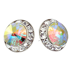 PammyJ Bridal Earrings | 15mm Crystal Round Earrings (AuroraBorealis)