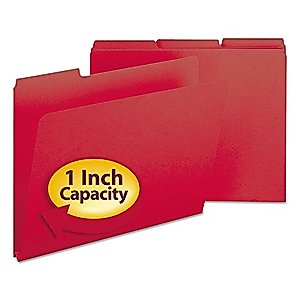 Smead Pressboard File Folder, 1/3-Cut Tab, 1" Expansion, Letter Size, Bright Red, 25 per Box (21538)