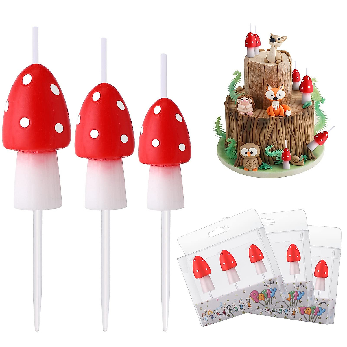 Tondiamo 9 Pcs Birthday Candles Forest Mushroom Candles Mushroom Cake Decorations Mushroom Cake Topper Woodland Cupcake Topper