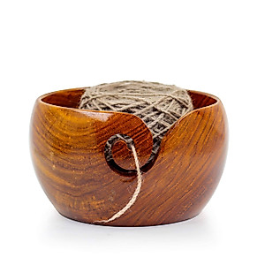 Nagina International Premium Rosewood Crafted Wooden Portable Yarn Bowl | Knitting Bowls | Crochet Holder (7 x 7 x 4 Inches)