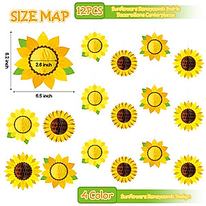 A1diee Sunflower Tissue Pom Poms - Yellow Flowers Wall Hanging Swirls Party Decorations Retro Boho Birthday Banner Baby Shower Bridal Wedding Classroom Backdrop Supplies Favor Décor 6.5" 6.2"