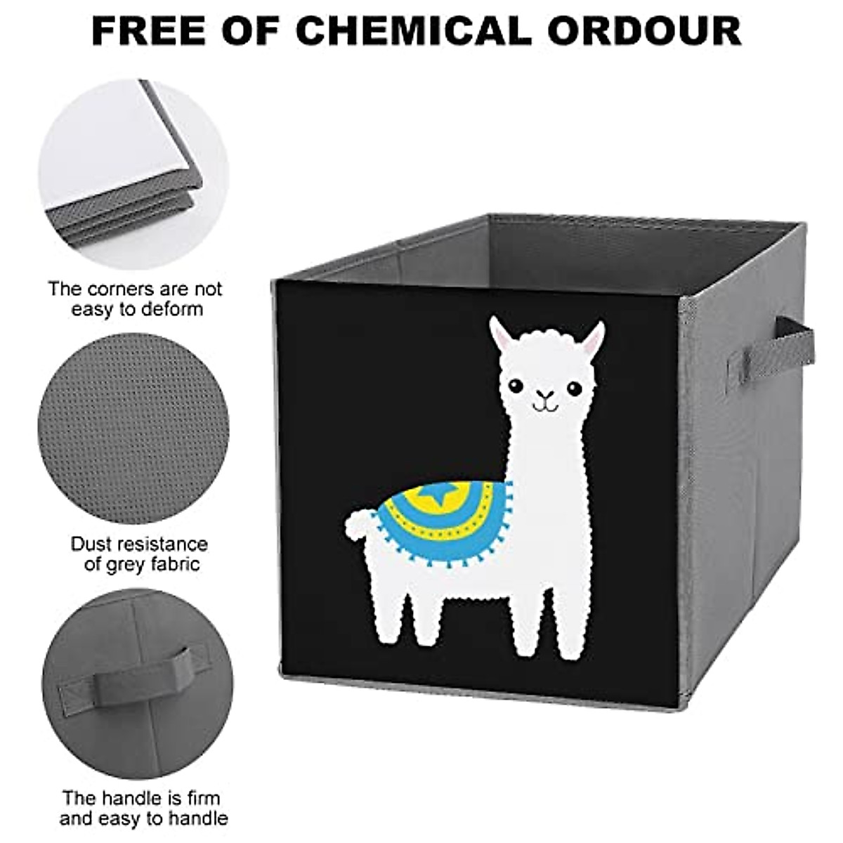 Cute Animal Alpaca Llama Collapsible Storage Bins Basics Folding Fabric Storage Cubes Organizer Boxes with Handles