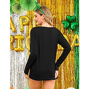 For G and PL St Patricks Day Graphic V-Neck Women's Outfits Casual Four Leaf Pullover Ireland Shirt Shamrock Flag M