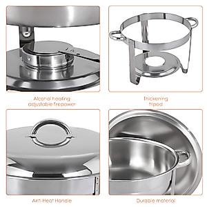GRANDMA SHARK 4 Set Upgraded 5Qt Full Size Stainless Steel Chafing Dish Round Chafer Buffet Catering Warmer Set W/Food and Water Pan, Lid, Solid Stand and Fuel Holder …