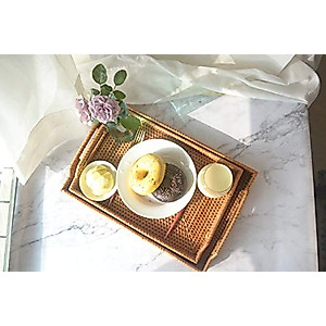 Hand-Woven Rattan Rectangular Serving Tray with Handles for Breakfast, Drinks, Snack for Coffee Table (14.5x10.2x1.4inches)