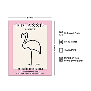 Pablo Picasso Poster 8x10 - Mid-Century Modern Decor - Minimalist Room Decor - Abstract Wall Art - Gallery Wall Art - Pink Flamingo Decor - Line Art Wall Decor - Museum Poster - Tropical Beach House