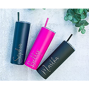 AVITO Personalized Tumbler - Laser Engraved - 20 oz Stainless Steel Skinny Tumbler - Includes Straw and Lid - Vacuum Insulated - Personalized Gift for Bridal Party, Birthday, Teacher Gift