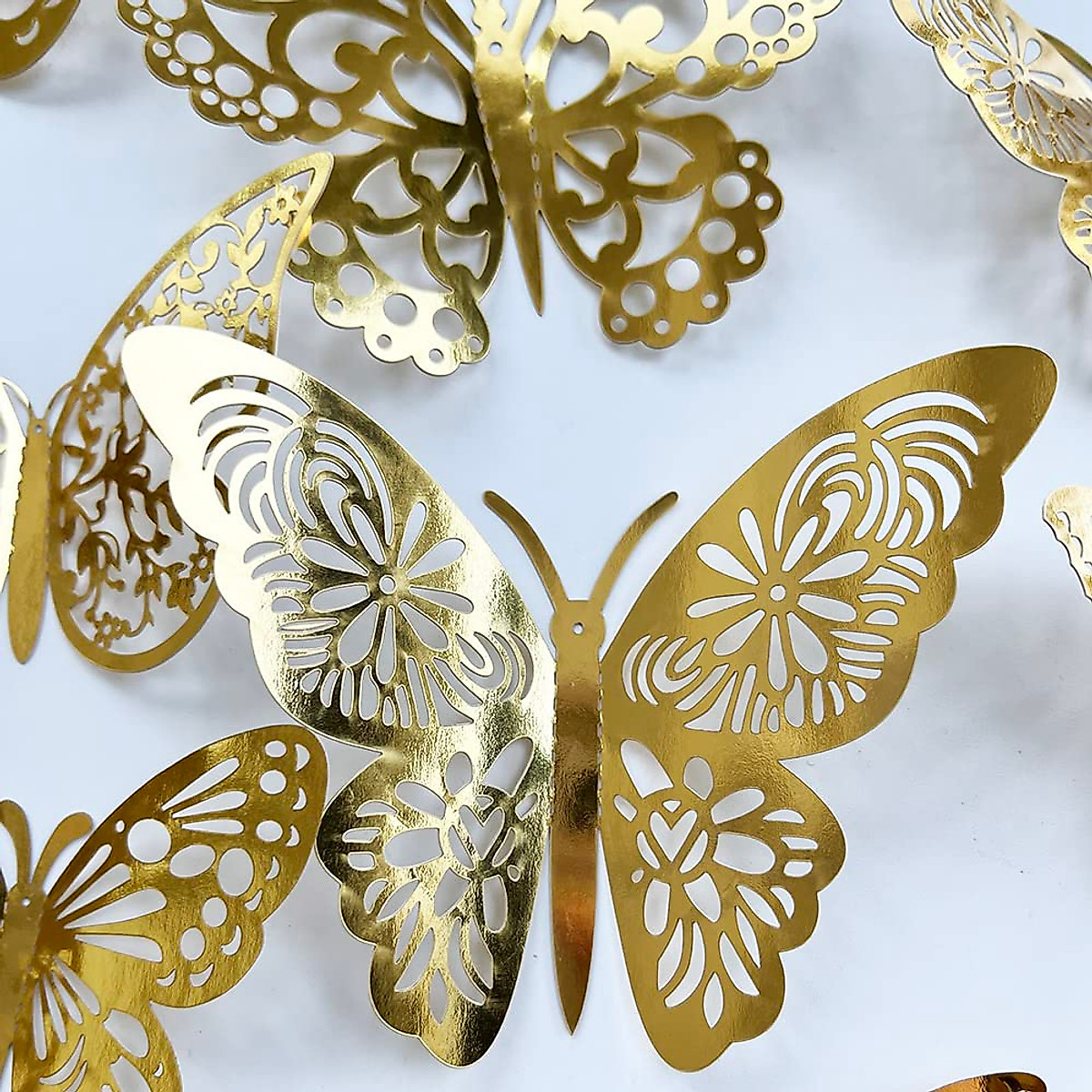72Pcs Gold Silver Butterfly Wall Sticker Decal 3D Metallic Art Butterfly Mural Decoration DIY Flying Stickers for Kids Bedroom Home Party Nursery Classroom Offices Décor (Gold)