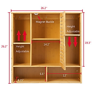 HYNAWIN Bamboo 2 Tier Bathroom Wall Cabinet with Adjustable Shelf, Double Door Cabinet for Bathroom, Living Room (Modern)