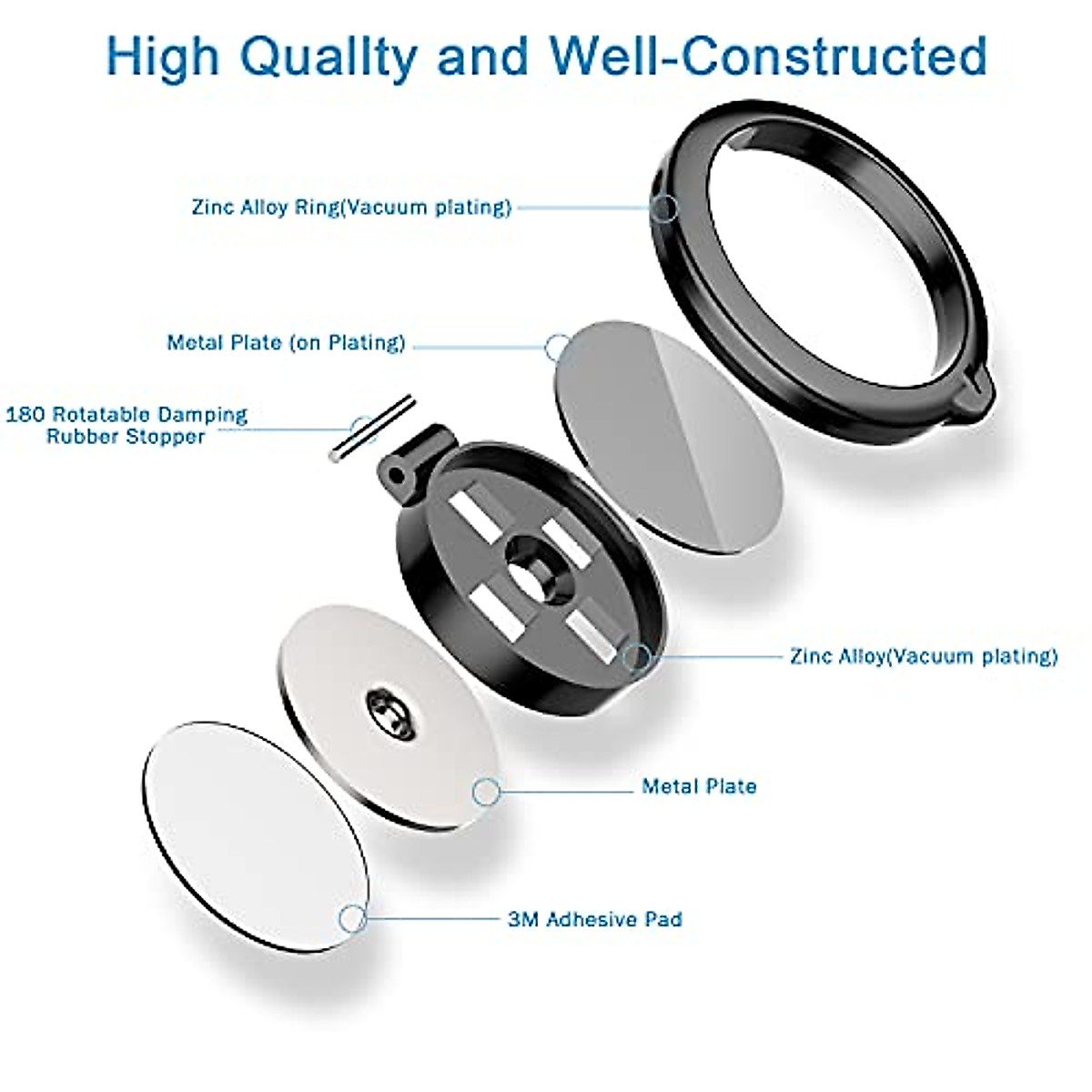 General Phone Ring Holder Finger Kickstand Omnidirectional 360 Degree Rotation Metal with Polished Metal Phone GripRing Phone Stand, for Magnetic Car Mount Compatible with All Phone Case (Rose+Black)