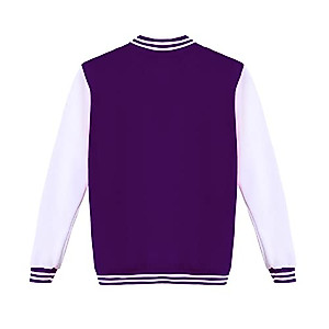 Vivimeng Womens Baseball Jacket Fleece Varsity Jacket Button Down Tops Long Sleeve Sweatshirt Party Casual Coats (Purple,L,Large)