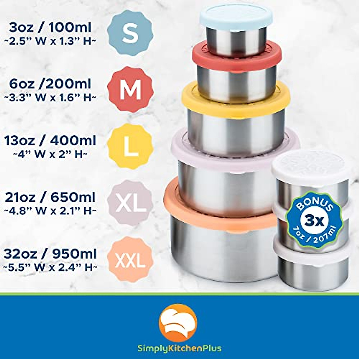 Deluxe 8-Pack Stainless Steel Food Containers - Complete Meal Prep Container Set with Leakproof Silicone Lids - Reusable and Stackable Stainless Steel Lunch Box for Adult Bento Box Set