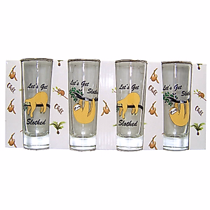Let's Get Slothed Assorted Sloth Shot Glass Gift Set, Set of 4, 2 Ounces