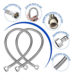 Universal Flexible Faucet Hose Connector, 12-Inch x 3/8" Comp x 1/2" FIP, Premium Braided Stainless Steel Faucet Water Supply Line for Kitchen Bathroom Sink Faucet (2-Pack)