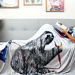 SXCHEN Plush Throw Blanket 60 x 80 Inch, Sloth Spouting Out of a Watercolor Sky for Adults and Kids Animal Lovers