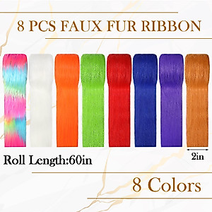 XunYee 8 Pcs Christmas Faux Fur Plush Fur Fabric Precut Strips Fuzzy Fur Ribbon Soft Fake Precut Rolls for Cosplay Costume DIY Craft Gnomes Beard Santa Claus Dwarf Decoration(2 x 60 Inch)