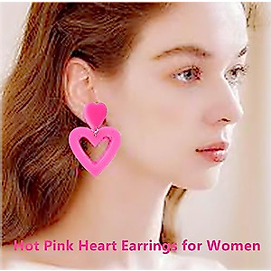 Go Ho Pink Body Glitter Gel and 2 PCS Hot Pink Heart Earrings for Women,Sparkle Pink Holographic Chunky Sequins Glitter Gel with Pink Heart Earrings for Singer Concerts Face Body Glitter Makeup