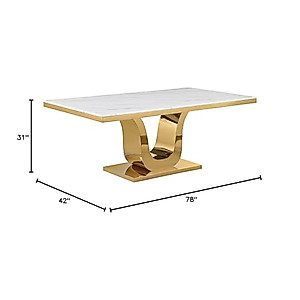 Best Quality Furniture D13-DT Dining Table, White/Gold