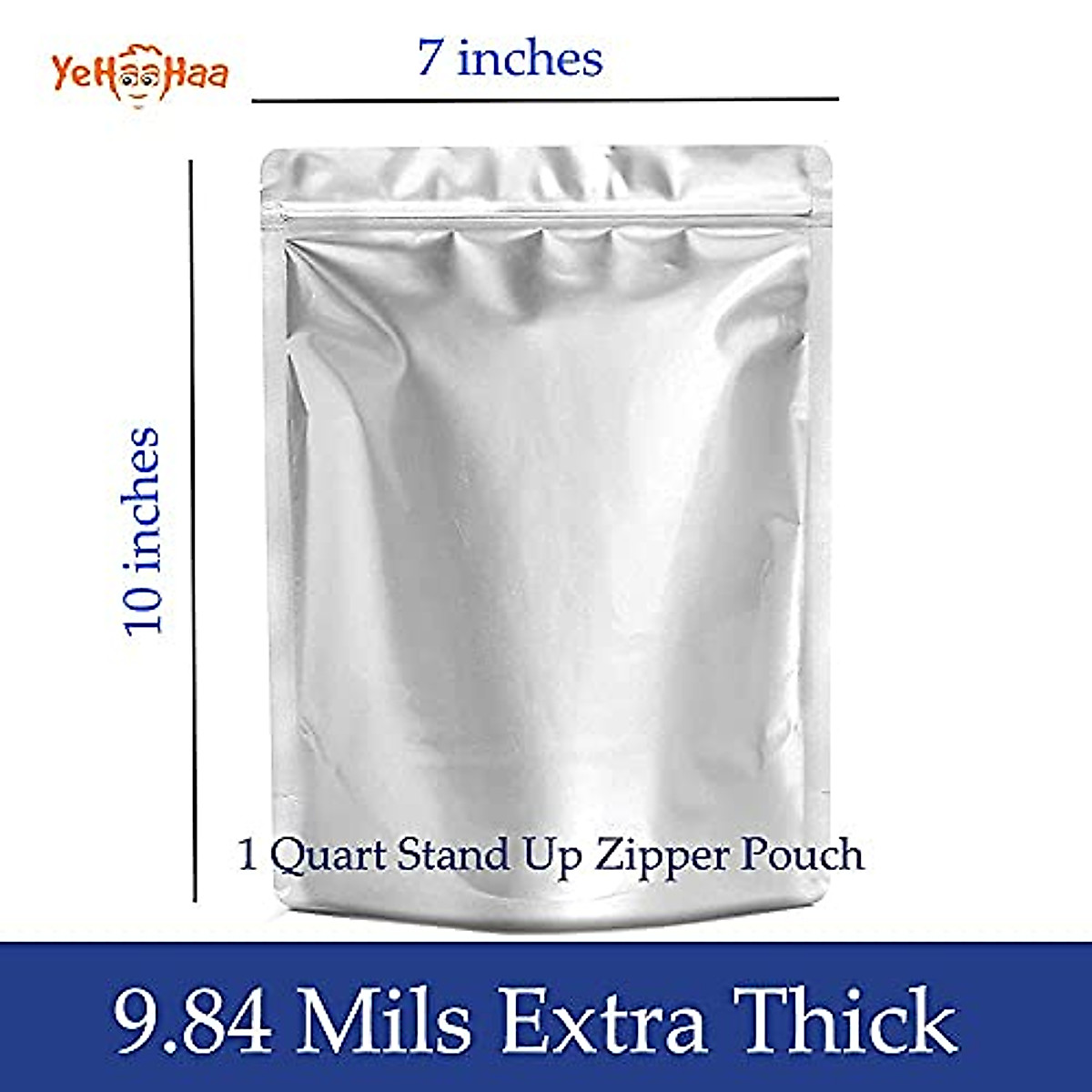 Yehaahaa 52 PCS 7x10 Inch Mylar Bags Extra Thick, 9.84 Mil, Mylar Bags For Food Storage, Resealable Mylar Ziplock Bags For Storing Dehydrated Foods, Grains, Nuts