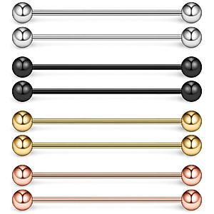 Ruifan 4PRS(8PCS) 16G Mix Color Short Industrial Barbell Cartilage Earring Retainer Body Piercing Jewelry 1 5/8 Inch(40mm)