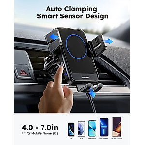 JOYROOM Wireless Car Charger Mount, Auto-Clamping 15W Max Qi Fast Charging Wireless Phone Charger for Car, Super Stable & Hands-Free Air Vent Car Phone Mount Charger for iPhone 15 14 13 12 11