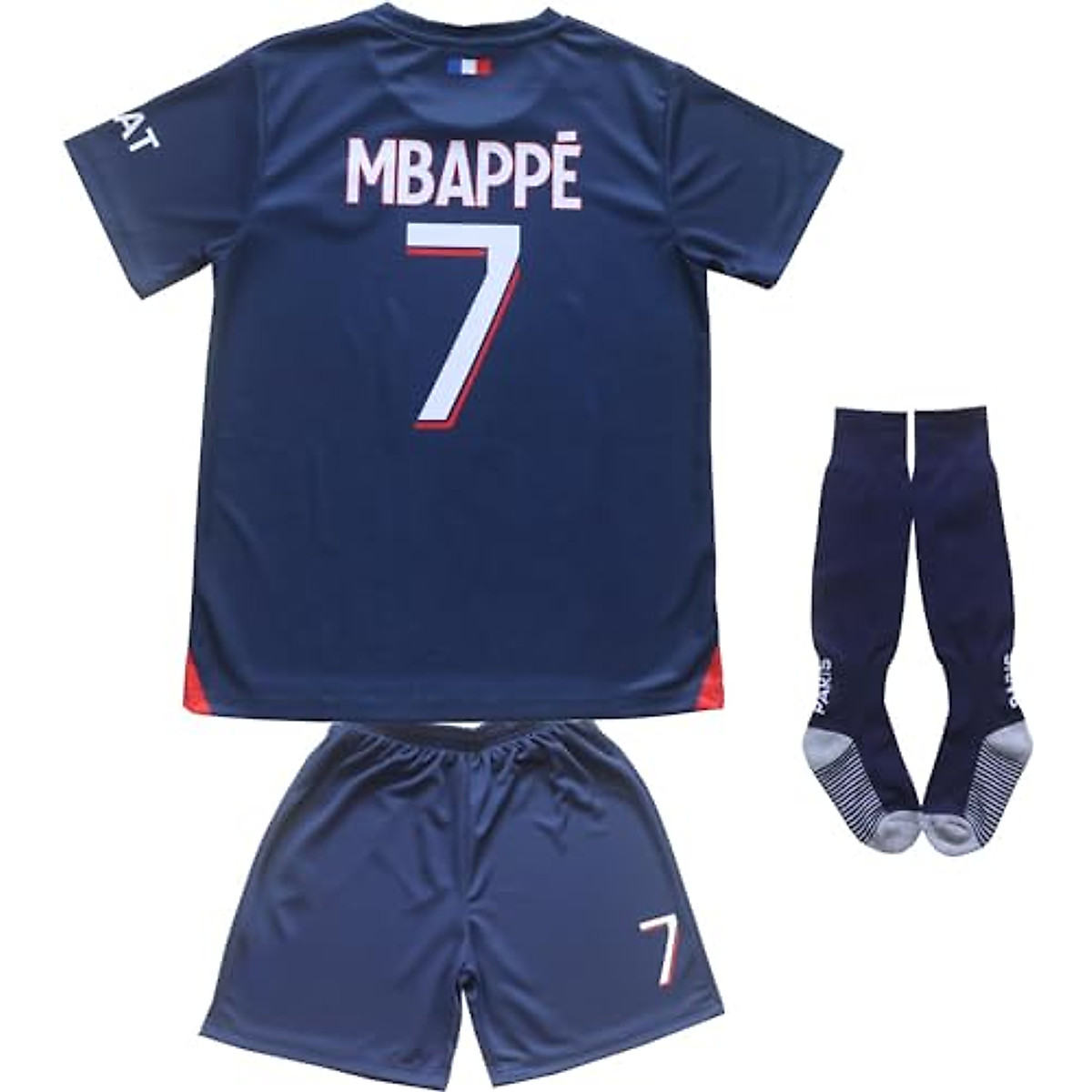 ORGBRAIN 2023/2024 Home #7 Football Soccer Kids Jersey Shorts Socks Set Youth Sizes (Navy, 24)