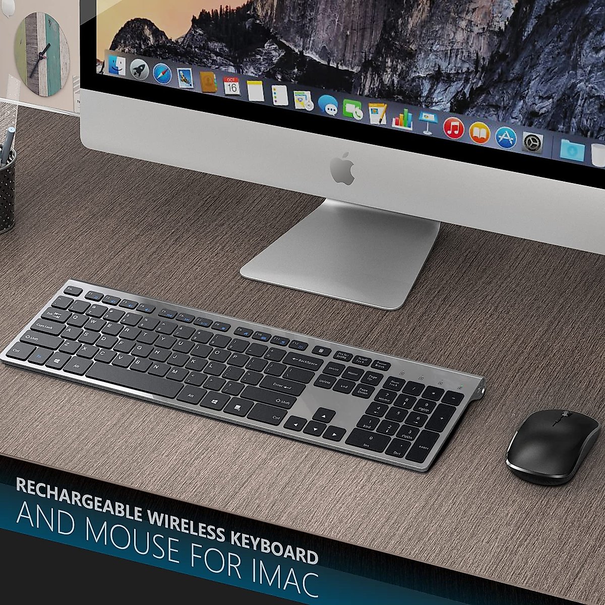 Rechargeable Wireless Keyboard Mouse-J JOYACCESS 2.4G Full Size Thin Wireless Keyboard and Mouse with Long Battery Life, Ergonomic and Compact Design for Laptop,PC,Desktop,Computer,Windows-Black& Grey