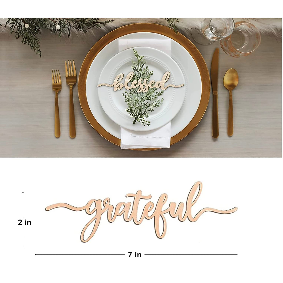 CM Originals Thanksgiving Table Decorations Plate Decor Table Place Cards Blessed, Thankful, Grateful Wood Signs Fall Dining Table Plate Ornament Farmhouse Home Table Setting Decor 6 Pack (Thankful 6, Grateful 6, Blessed 6 (18 Pack))