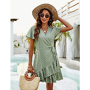 Naggoo Summer Dress for Women Short Wrap Dress Country Dress Sage Green S