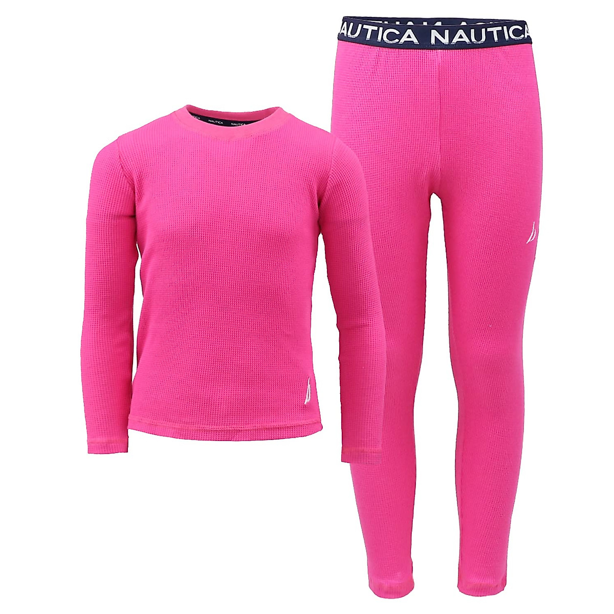 Nautica Girls' 2-Piece Shirt & Pants Base Layer Long Johns Waffle Thermal Underwear Set (Fuchsia, 4)