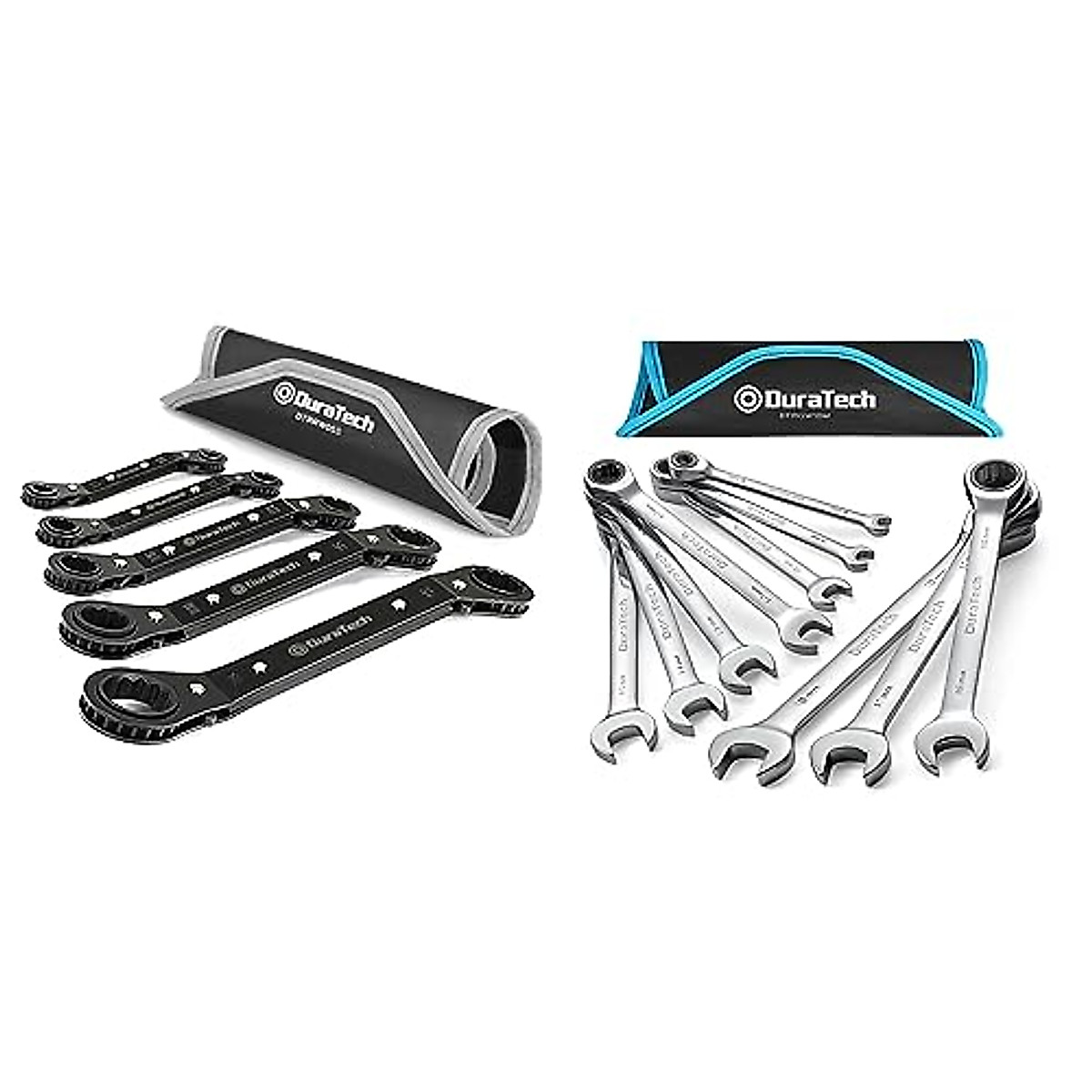DURATECH 5-Piece Box End Ratcheting Wrench Set and 10-Piece Ratcheting Wrench Set, CR-V Steel, with Pouch